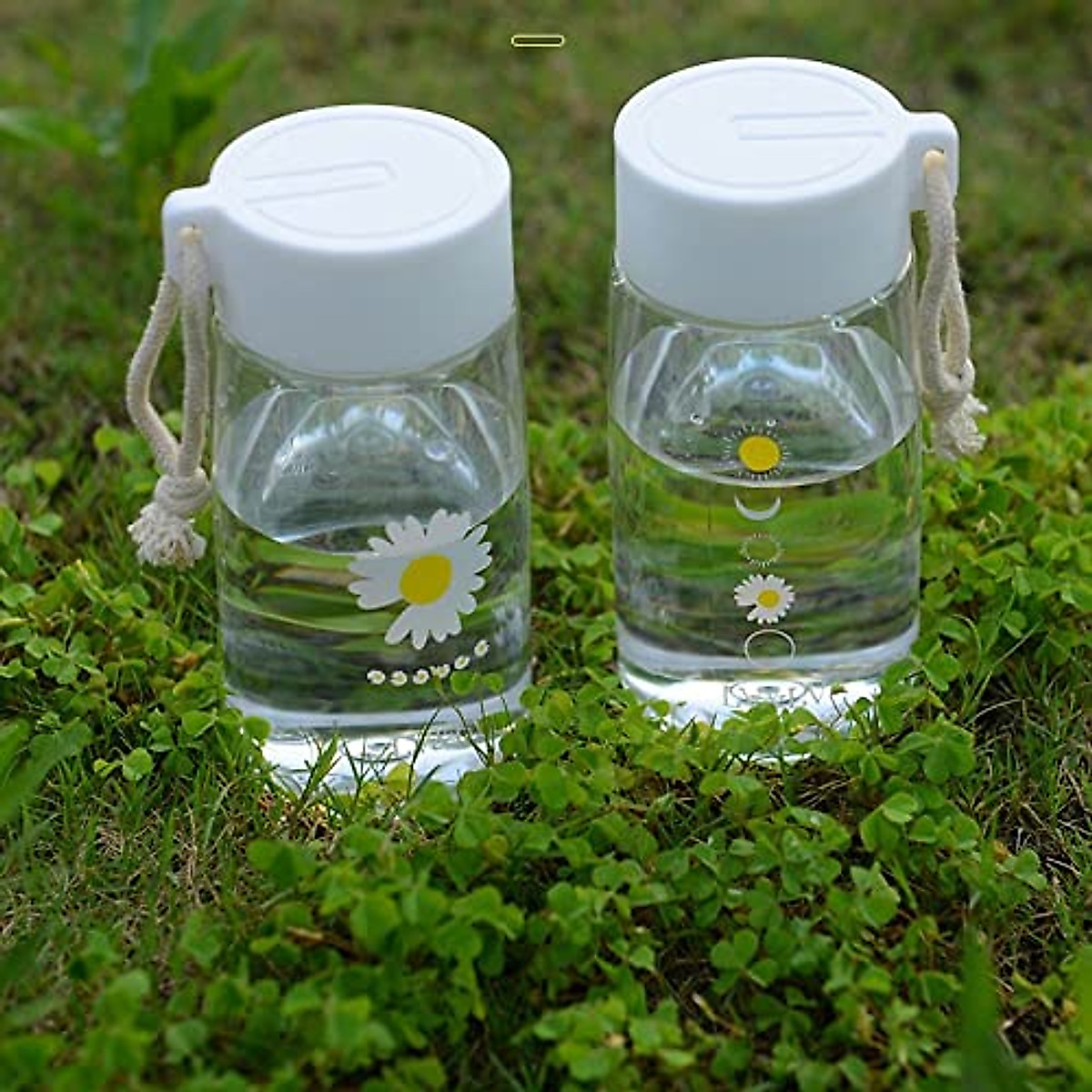 CHDHALTD 500ml Small Daisy Transparent Plastic Water Bottles with Portable Rope for Travel Drinkware Water Bottles Tea Cup(A6,Transparent)