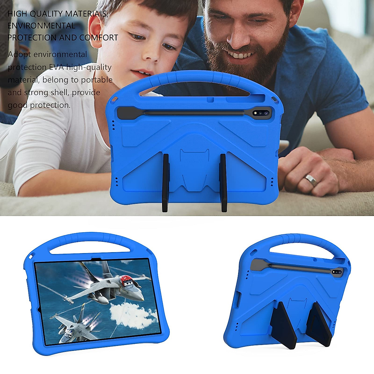 for Samsung Galaxy Tab S9 Plus 12.4" (2023) SM-X810/X816B/X818U Tablet Case for Kids - Durable Lightweight EVA Shockproof Protective Handle Stand Cover for Galaxy Tab S9 Plus 12.4 inch(Blue)