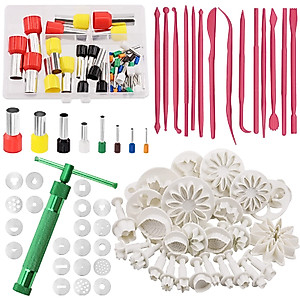 Swpeet 122Pcs Green Clay Extruder Gun and Fondant Cake Mold with Cookie Plunger Cutter Tool Polymer Clay Cutters Kit, Perfect for Clay Cake DIY Craft Cake Decorating Supplies Modeling Tool