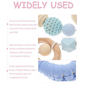 Toddmomy Teething Rings 4Pcs Baby Gym Wood Toys Wooden Hanging Toy Wood Activity Pendant Hanging Toy Dangling Teething Soother Sensory Toys Nursery Decor Montessori Play Gym