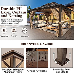 Erinnyees 12' X 14' Hardtop Gazebo,Galvanized Steel Double Roof with Mosquito Net and Shaded Curtains for Patio, Deck, Lawns, Backyard