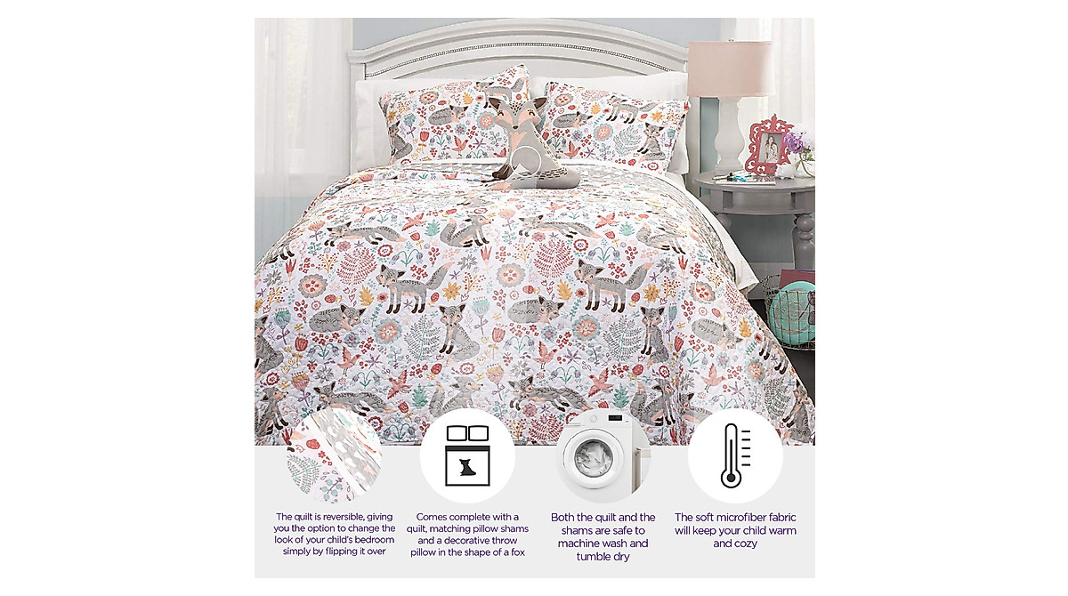 Lush Decor Pixie Fox Reversible Quilt Set for Kids and Toddlers