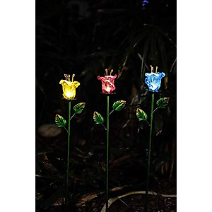 Joyathome Flower Solar Stake Lights Outdoor,2 Pack Solar Powered Metal Stake with Yellow Glass Lily Flower Decorative Lights, Waterproof Warm White LED Garden Lights for Backyard,Lawn