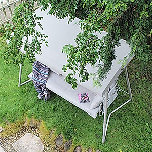 HomSof Outdoor Patio 3seater Metal Swing Chair Swing Bed with Cushion and Adjustable Canopy Champagne Color