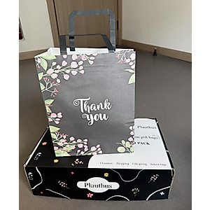 Black Thank You Gift Bags 50 Pack 8" X 10" Medium Size Paper Bags With Handles Floral Design Bulk Thank You Bags For Business Boutique, Gifts Wedding Favors Retail Shopping Goody Bags