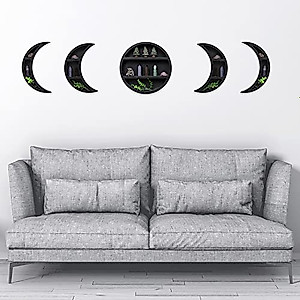 JCLD&YO9 Moon Phase Shelf Set Black Moon Shelf Crescent Floating Shelves,Bed Sofa Wall Decor Storage Rack,Office Decorative 5 Pieces Gift