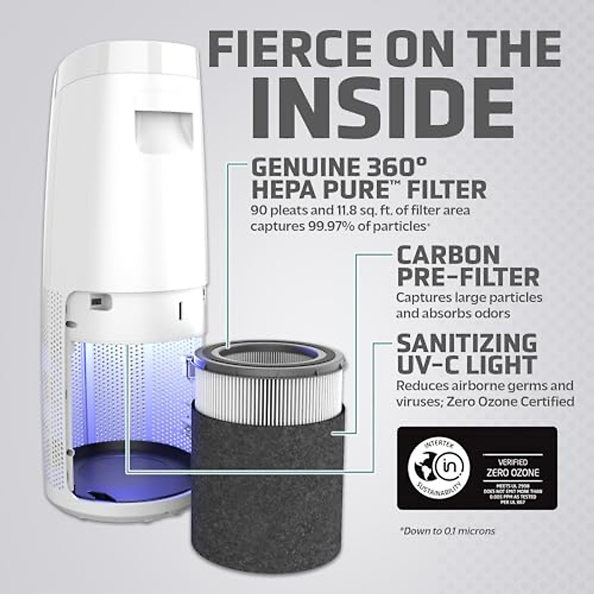 GermGuardian Air Purifier with HEPA Filter, Removes 99.97% of Pollutants, Covers Large Room up to 750 Sq. Foot Room in 1 Hr, UV-C Light Helps Reduce Germs, Zero Ozone Verified, 22", White, AC4625WDLX