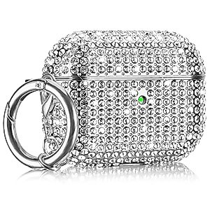 Case for AirPods Pro 2nd Generation, Filoto Cute AirPod Pro 2 Protective Case Cover for Women Girls, Bling Crystal PC Apple Air Pods Pro Cases Accessories with Lobster Clasp Keychain (Silver)
