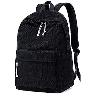 School Backpack for Teens Large Corduroy Bookbag Lightweight 17 inch Laptop Bag for Girls Boys Casual High School College (Corduroy-Black)