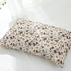 FELYSIK Butterfly Floral Silk Pillowcase for Hair and Skin Standard 20"x26", 22 Momme Mulberry Silk Khaki Flower Print Pillow Cases with Zipper