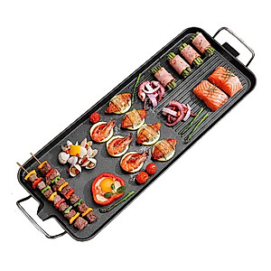 Electric Table Top Griddle. Korean Style Nonstick Grill. Indoor Raclette Yakiniku Grill Pan. Extra Large Portable. Adjustable Temperature. Campaing Indoor Outdoor (26.8 Inch)