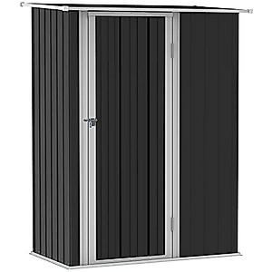 Outsunny 5' x 3' Metal Outdoor Storage Shed, Garden Tool House Cabinet with Lockable Door for Backyard, Patio, Lawn, Garage, Gray
