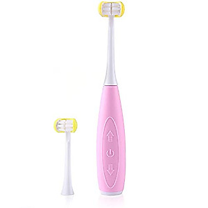 LEYUYO Electric Toothbrush Kids Sonic Cleaning 31000 Strokes Rechargeable Tooth Brush with Timer, 2 Bristles, 3 Modes, Pink
