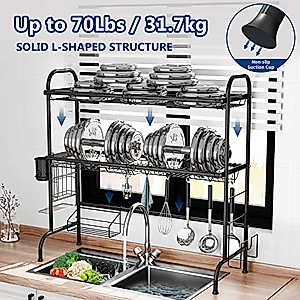 MOUKABAL Over The Sink Dish Drying Rack, Over Sink Dish Drying Rack with 2 Tier Utensil Holder,Large Stainless Steel Dish Racks for Kitchen Counter(2 Tier Black)
