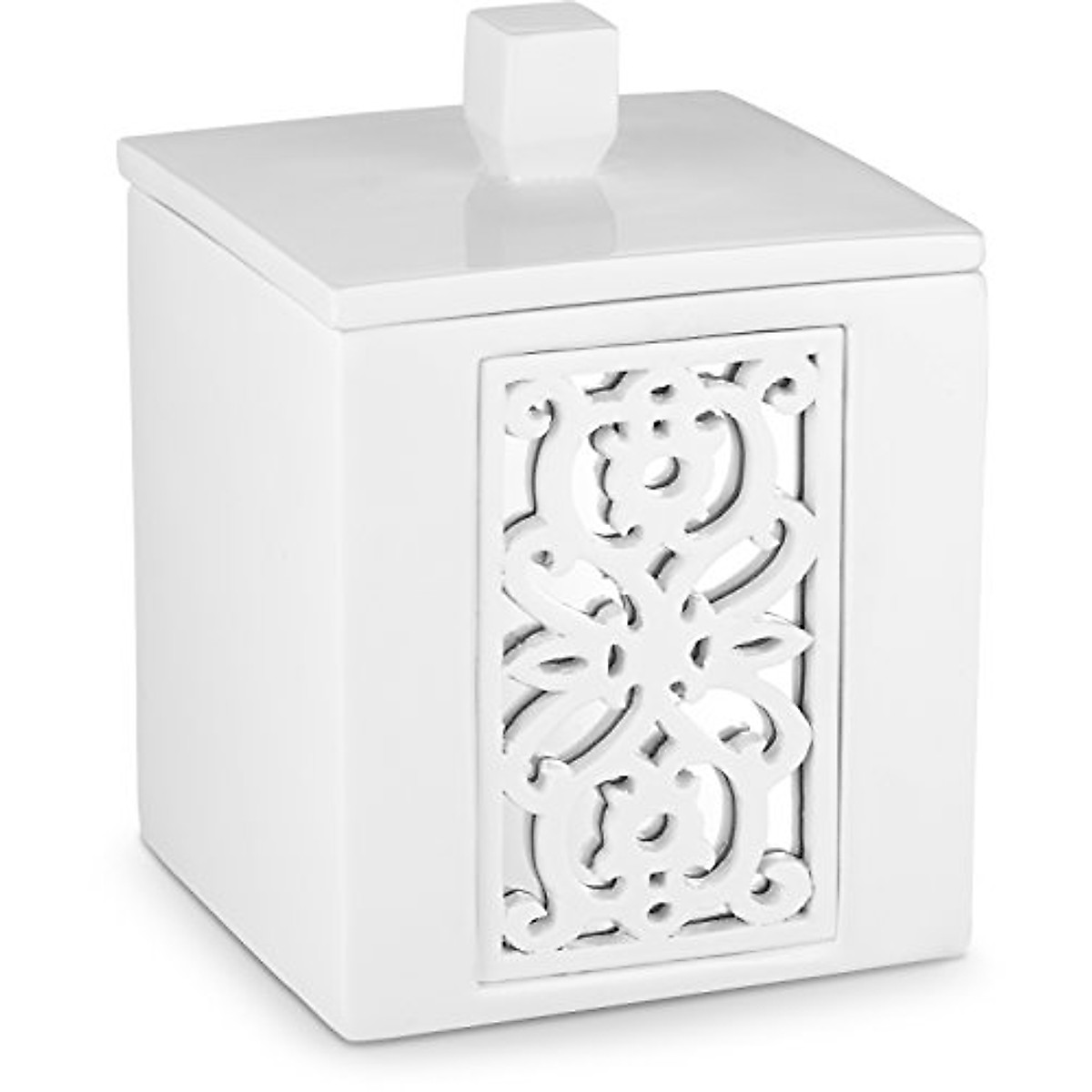 Creative Scents White Qtip Holder With Lid - Decorative Cotton Ball Jar - Durable Cotton Swab Container - Beautiful Bathroom Vanity Accessories - Elegant Bath Storage - (Mirror Janette Style)