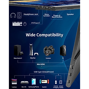 Intehill 144Hz Portable Monitor 1080P - 17.3 Inch Portable Gaming Monitor Freesync 144Hz USB-C HDMI for PC/PS5/Xbox, 144Hz Monitor with Wide Compatibility