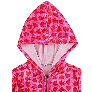 Kaenwang Women 's Heart Print Full Zip Velour Hoodie, Y2K Long Sleeve Crop Sweatshirt Cute Jogging Jacket (Red-top, Small)
