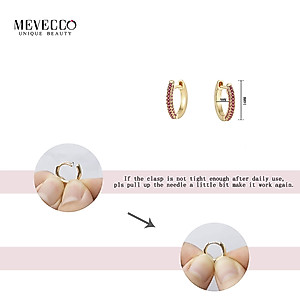 MEVECCO 14K Gold Plated 3 Row Pave Cubic Zirconia Hoop Earrings Dainty Handmade Huggie Earrings for Women
