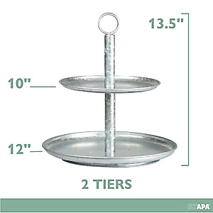 Ilyapa Galvanized Two Tier Tray - 2 Tiered Tray Stand, Metal Serving Stand Platter for Cake, Cupcake, Dessert, Appetizers & More