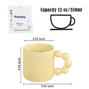 Koythin Ceramic Coffee Mug, Cute Creative Vertical Cup Body Gourd Handle Design for Office and Home, Dishwasher and Microwave Safe, 12 oz/350 ml for Latte Tea Milk (Light Yellow)
