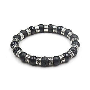 Mixed Black Stone and Sterling Silver Bracelet, Lava Stone, Matte Black, Polished Onyx, Bracelet for Men, Quality Beaded Jewelry