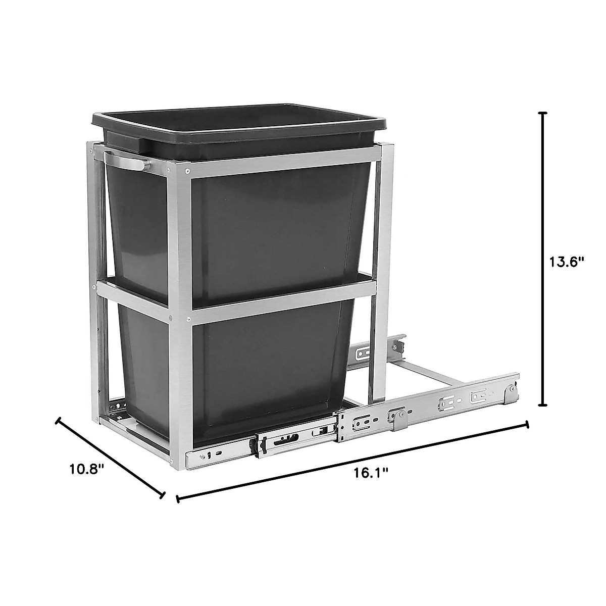 ONG Undermount trash bin pull out trash can under cabinet,Sliding Pull-Out Kitchen under Mount Waste Containers, Trash Bins Recycling Garbage Can, Heavy-Duty Steel Frame, 32-Quart Kitchen Cabinet Organizer, with Soft-Close Slides, Waste Basket Included