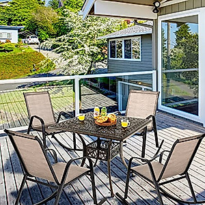 Tangkula Patio Rocking Chair Set of 2, Outdoor Ergonomic Rockers with Breathable Fabric Seat, Gentle Rocking Function, Sturdy Metal Rocker for Front Porch, Backyard, Garden (1, Brown)