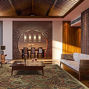 Ottomanson Machine Washable Paisley Design Non-Slip Rubberback 8x10 Traditional Area Rug for Living Room, Bedroom, Kitchen, 7'10" x 9'10", Beige