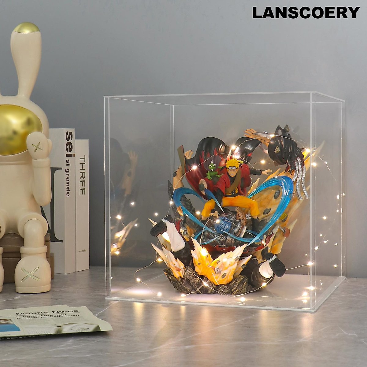 LANSCOERY Acrylic Display Case, Assemble Showcase Display Box for Collectibles, with Dustproof & Seamless Display Design, 6x6x6inch White Base