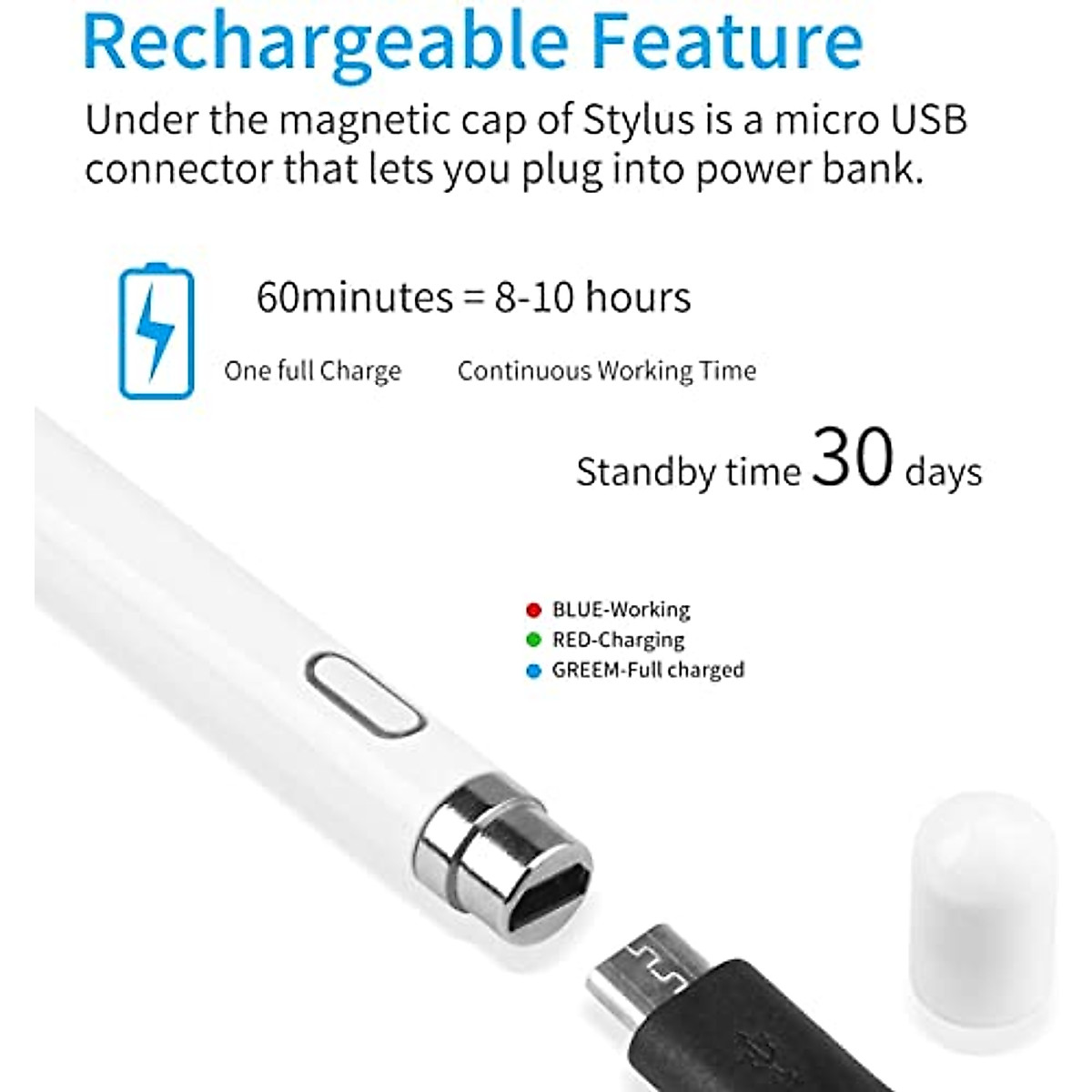 Stylus Pens for Touch Screens,Active Stylus Pen Compatible with Apple iPad, Capacitive Pencil for Kid Student Drawing, Writing,High Sensitivity,for Touch Screen Devices Tablet,Smartphone (White)