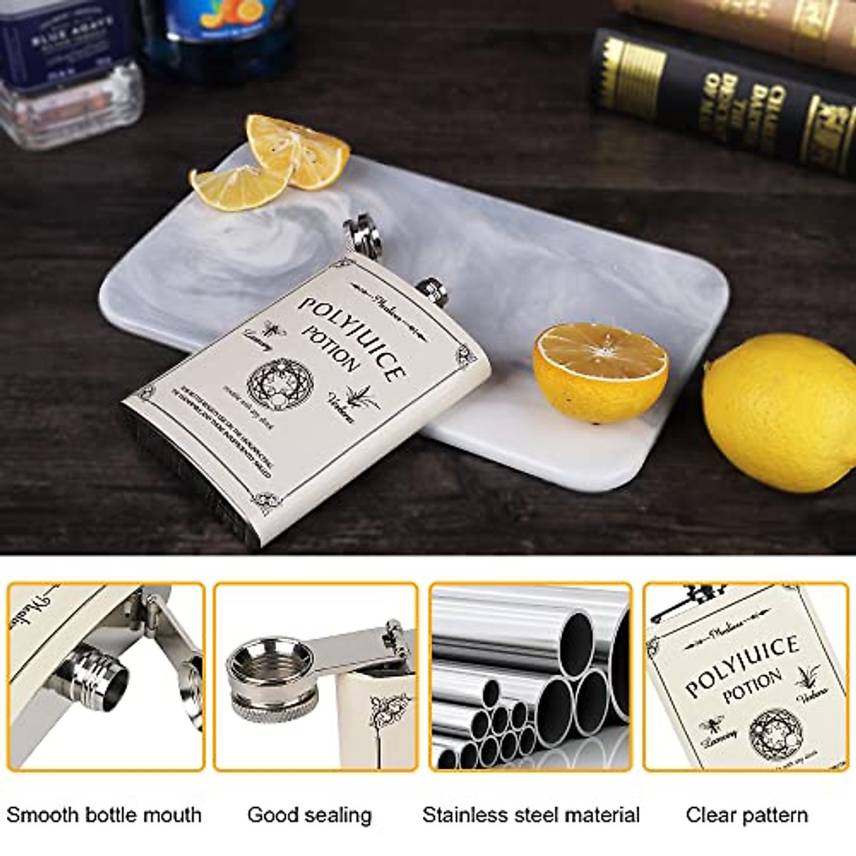 Mealivos 8 oz Stainless Steel Hip Flask (White)