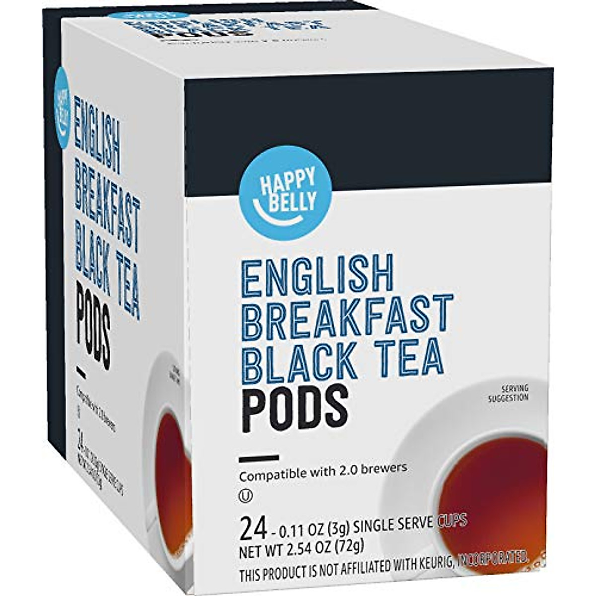 Amazon Brand - Happy Belly Tea Pods, English Breakfast, 24 Count, Compatible with 2.0 K-Cup Brewers