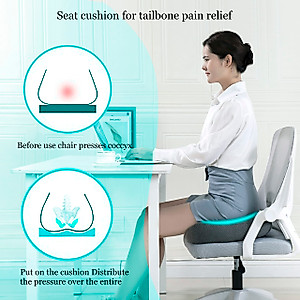 Seat Cushions for Office Chairs, Tailbone Pain Relief Cushion, Ergonomic Orthopedic Chair Seat Cushions Seat Pillow for Office, Home Chair, Car, Wheelchair, Hip, Coccyx, Sciatic (Grey)