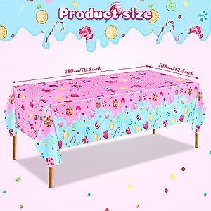 Fanfanwin 2 Pieces Candyland Plastic Tablecloth Candyland Party Decorations Candyland Table Cover Colorful Lollipop Table Covers for Candy Land Birthday Baby Shower Party Supplies