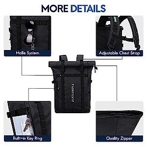 Haimont Rolltop Backpack for Men Women Water-Resistant Carry on Travel Backpack Casual Daypack with Laptop Compartment for Work Trip Hiking, 20L, Black