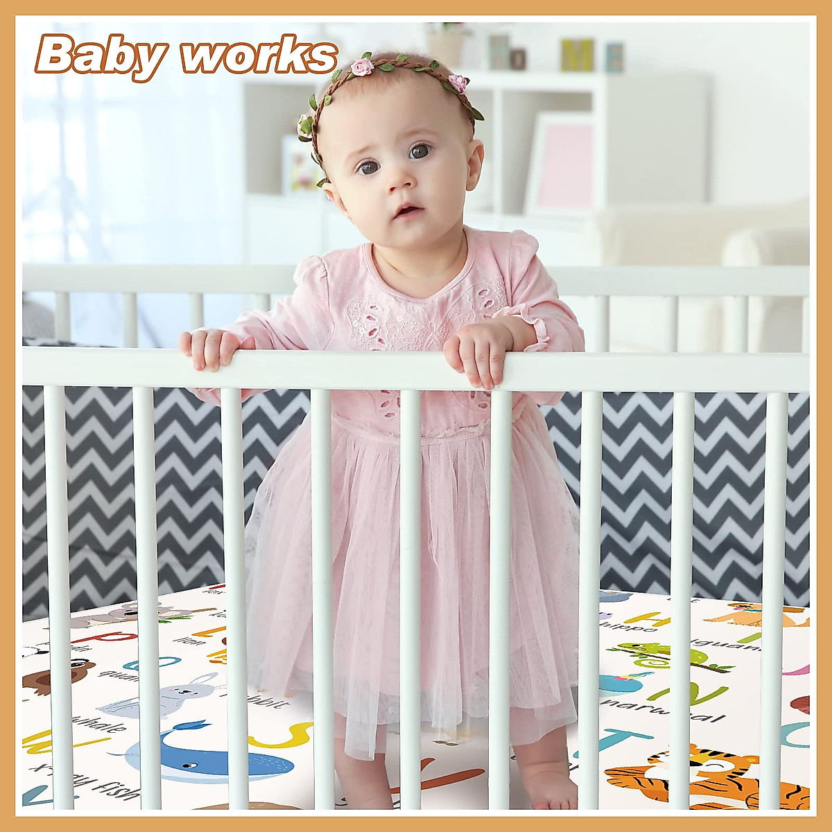 Tradder Alphabet ABC Portable Baby Play Mat 43 x 43 Inch Boho Animal Washable Foldable Non-Slip Crawling Mat for Babies Kids Play Mats Pad for Floor Playpen Toddler Infants Tummy Time Activity Mat