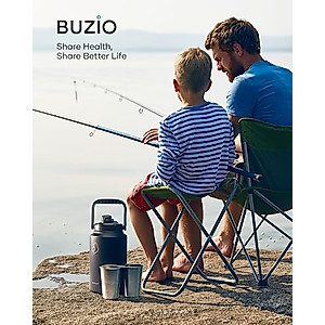 BUZIO One Gallon Water Bottle Insulated, 128oz Stainless Steel Water Bottle, 18/8 Food-Grade Beer Growler with Carrying Pouch and Two Stainless Steel Cups, Hot Cold Thermo Canteen Mug, Black