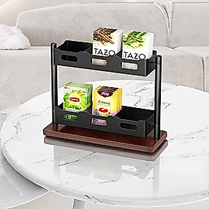 Tea Bag Organizer, 2 Tier Tea Bags Organizer Holdr Holds 50 Teabags, Solid Wood Vertical Tea Storage, Tea Rack for Tea Bags, Countertop, Black