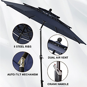 MFSTUDIO 6 Pieces Outdoor Patio Dining Set for 4 with Umbrella, Patio Square Metal Table and Rattan Chairs of 4 with Umbrella, Outdoor Patio Wicker Dining Furniture Set with 10ft Umbrella (Navy Blue)