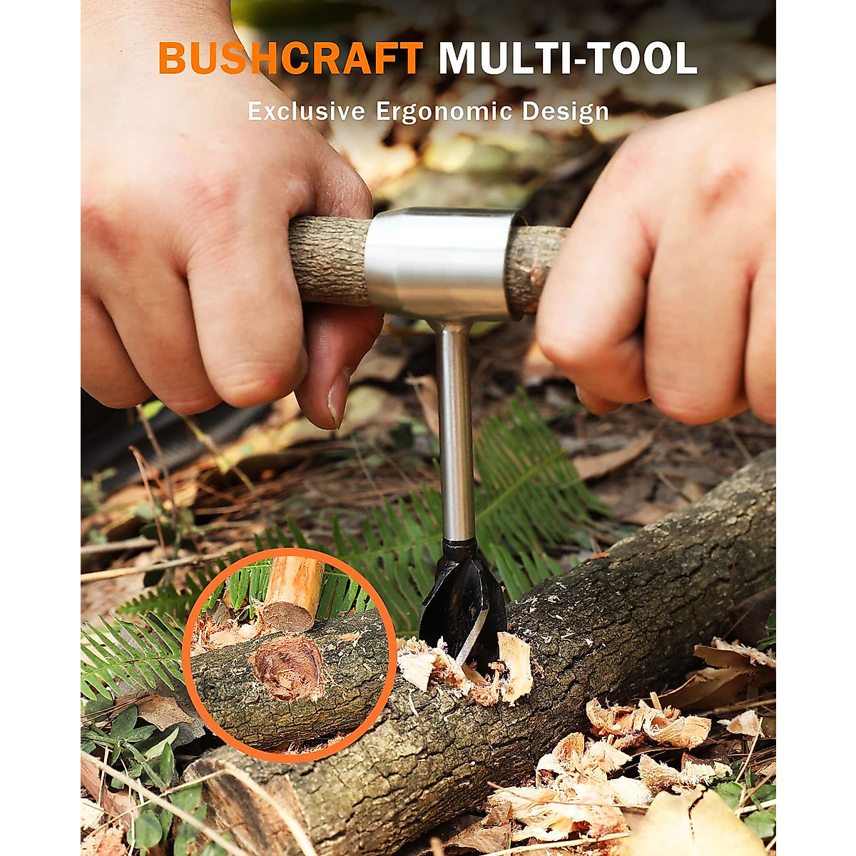 BURTOK Bushcraft Hand Auger Wrench, Heavy-Duty Scotch Eye Wood Auger, Hand Auger Wood Drill, Manual Hole Maker Multitool with Leather Case for Camping, Outdoor, Hiking