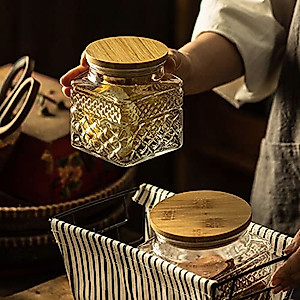 LUCKTE Vintage Glass Jar with Airtight Bamboo Lids Food Storage Container for Candy Snack Cookies Coffee Tea Nuts Kitchen Containers Cereal Canisters