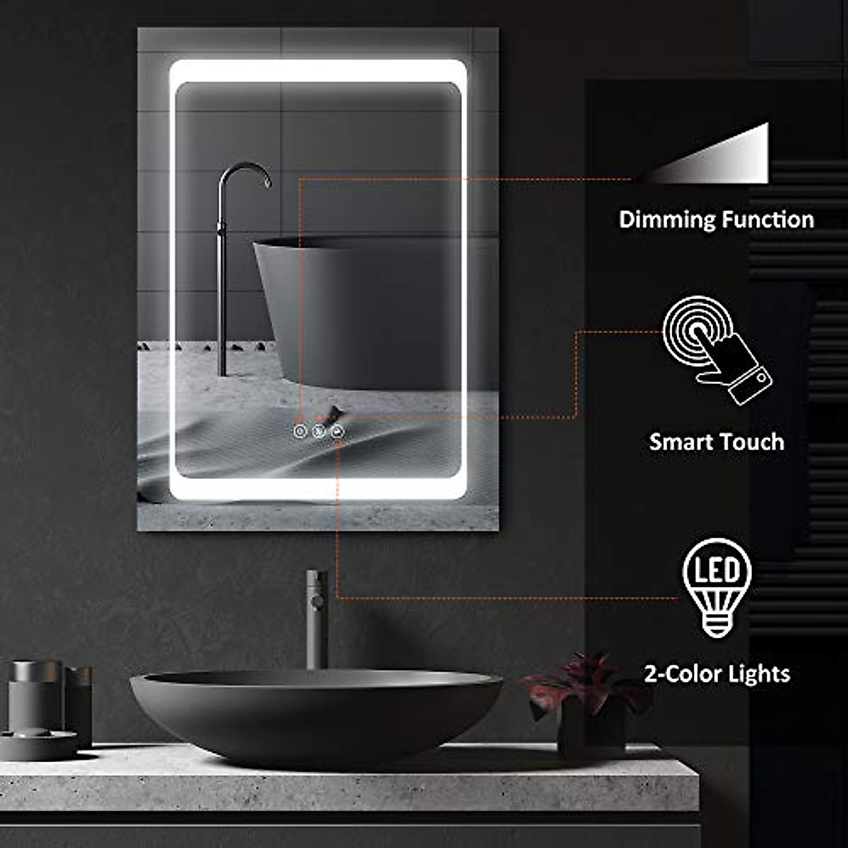 kleankin Dimmable LED Lighted Medicine Cabinet with Mirror, Wall-Mounted Bathroom Cabinet with 3-Tier Storage Shelves, Single Door, Smart Touch, Plug in