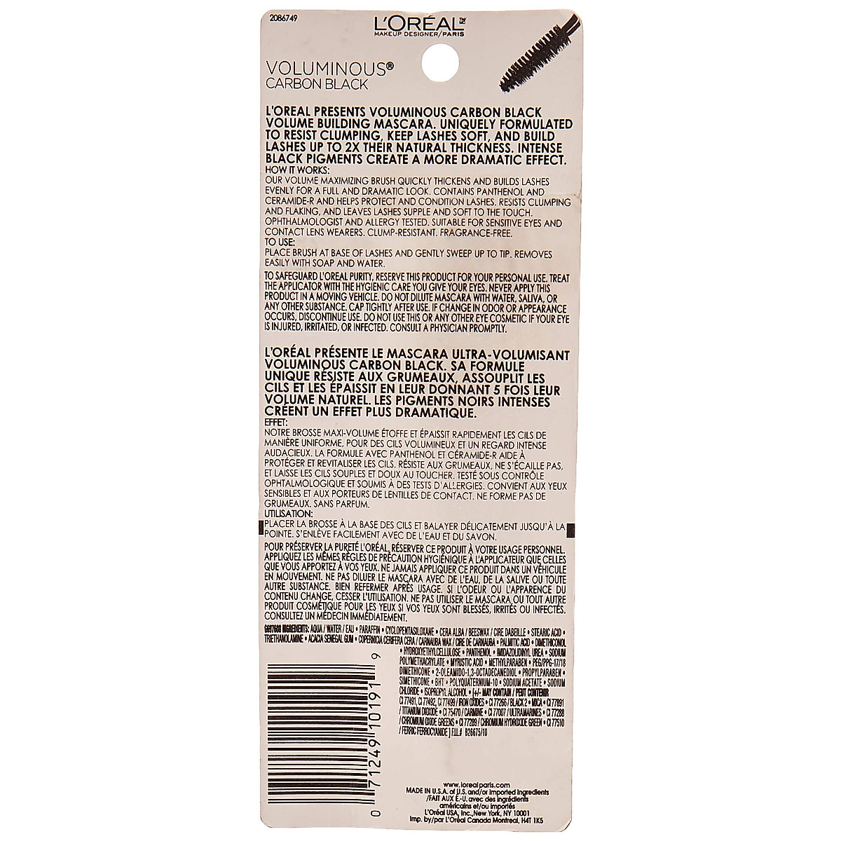 L’Oreal Paris Makeup Voluminous Original Volume Building Mascara, Carbon Black, 0.26 Fl Oz