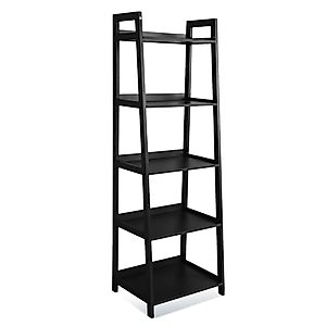 Babion 5-Tier Ladder Open Bookshelf - Pine Wood Freestanding Display Shelf Plant Stand, 51.6" High Floor-Standing Bookcase, Black