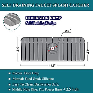 Self Drain Faucet Splash Catcher，Silicone Faucet Handle Drip Catcher Tray，Silicone Faucet Mat,Sink Splash Guard,Drip Protector Splash Water Catcher Mat Behind Faucet for Kitchen & Bathroom Countertop.