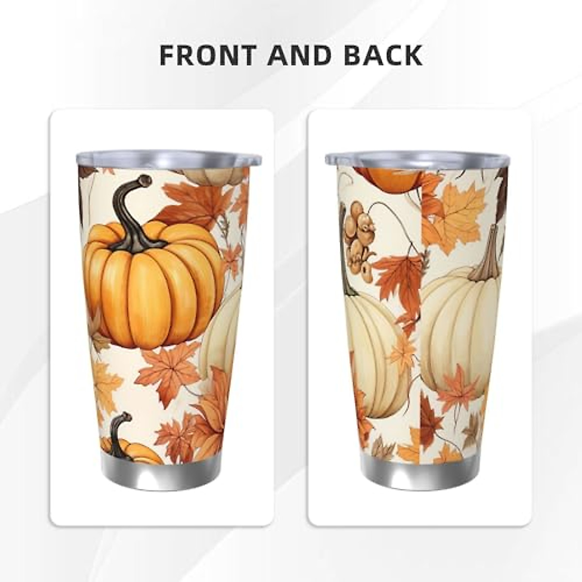 AYCZN Fall Pumpkins 20 OZ Tumbler Stainless Steel Travel Coffee Mug, Autumn Maple Leaf Insulated Water Bottle with Lid and 2 StrawsLeakproof Thermal Cup