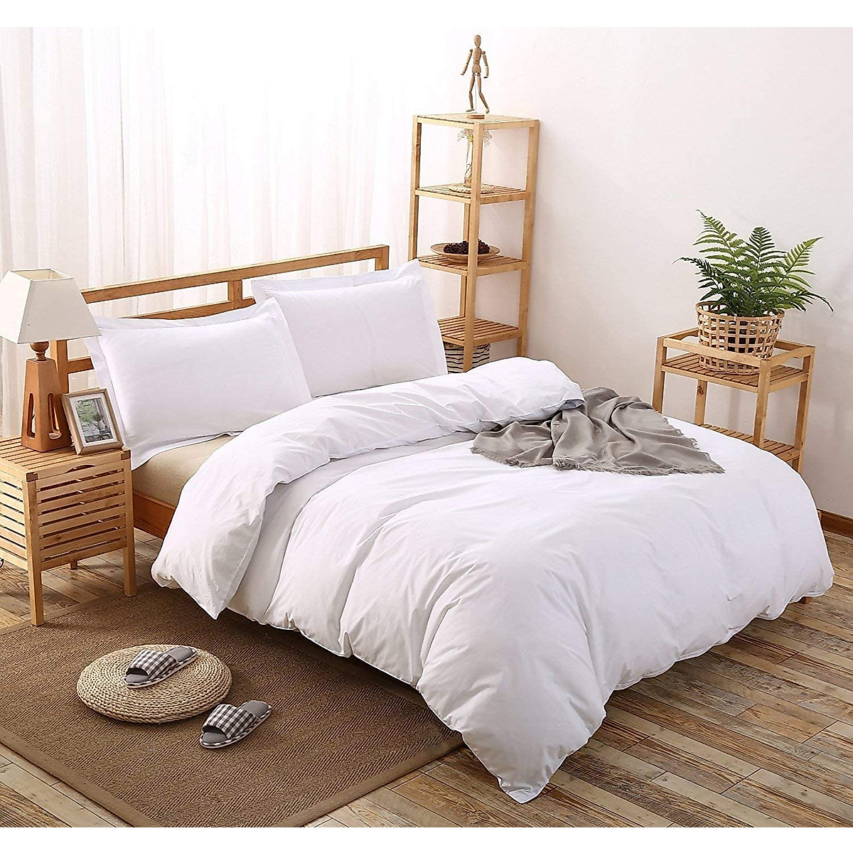 Premium Quality 120x120 Super King Plus White Solid Duvet Cover Set Zipper Closure & Corner Ties Easy Fit,Breathable 800-TC Ultra Soft Pillow Sham 2pc 100% Soft Egyptian Cotton