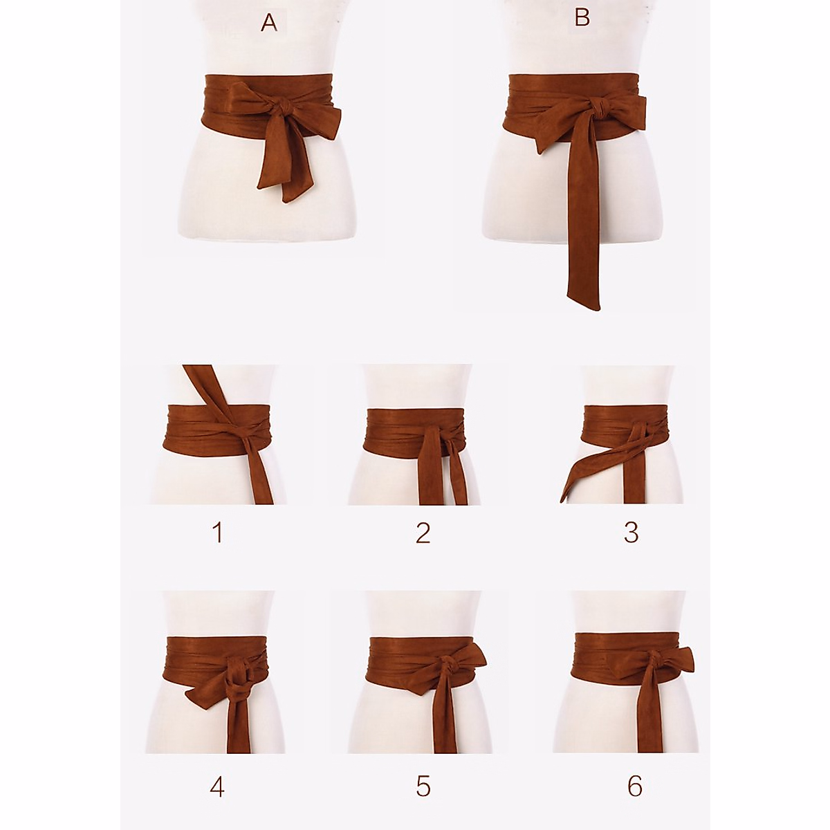 Aecibzo Women's Bowknot Self Tie Wrap Around Obi Waist Band Cinch Boho Waist Belt (Black)