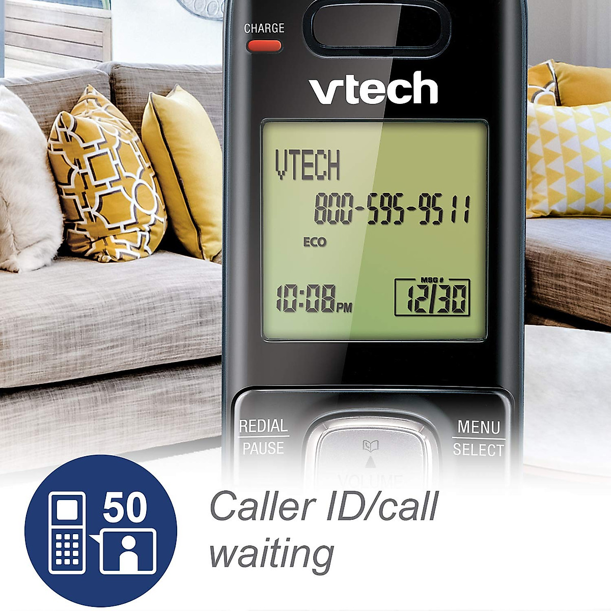 VTech CS6509 Accessory Cordless Handset, Silver/Black | Requires VTech CS6519 or CS6529 to Operate