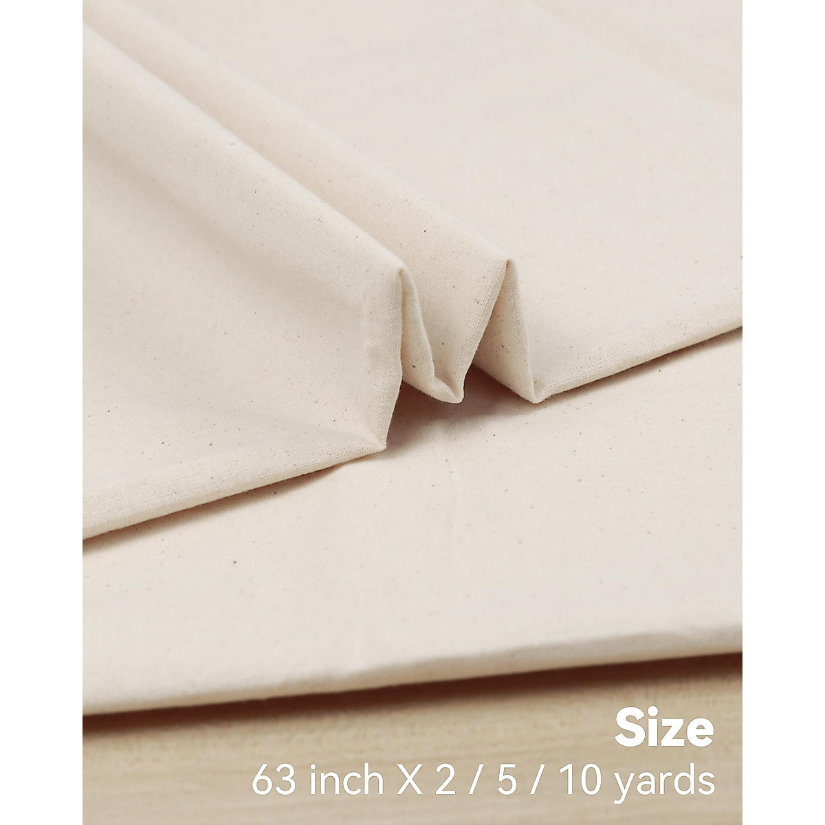 HOTGODEN Light Weight 100% Cotton Muslin Fabric: 63 inch x 2,5,10 Yards Unbleached Muslin Linen Fabric Material for Sewing Material Apparel Cloth